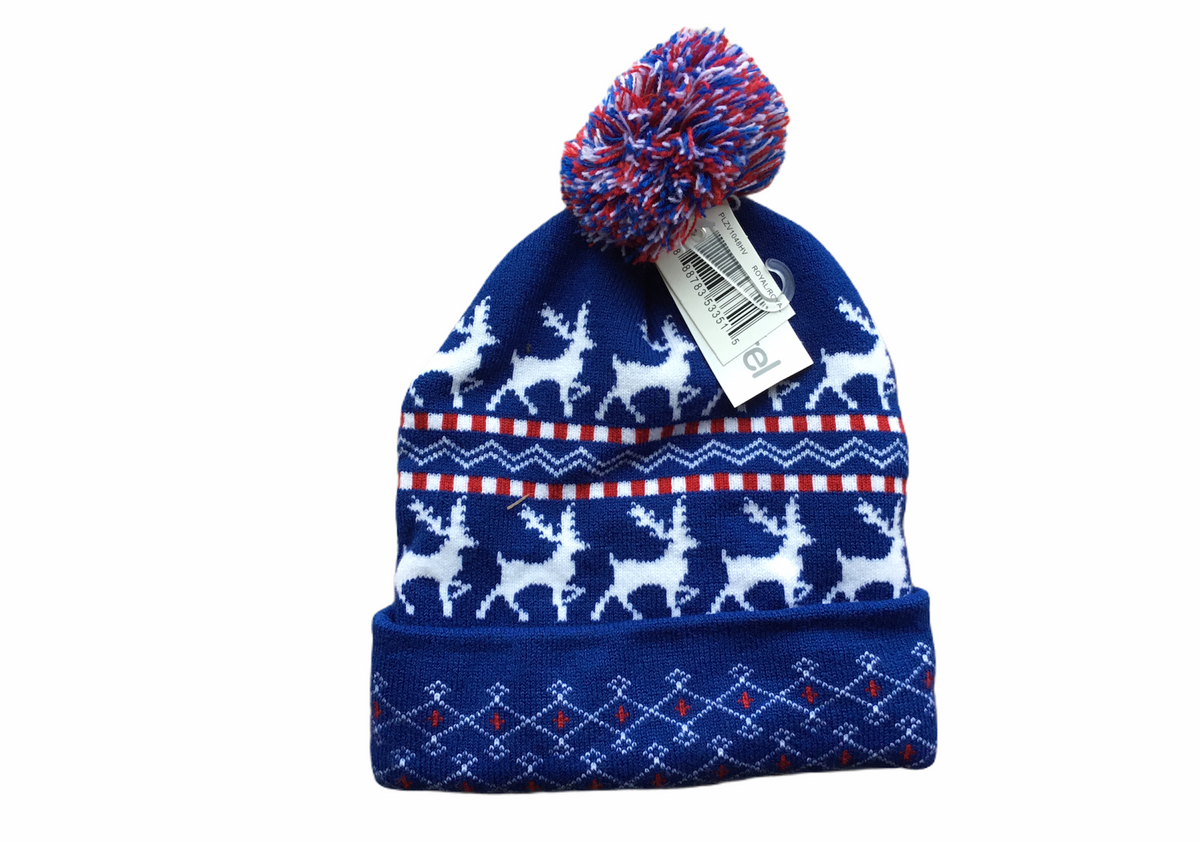 Reindeer Hat One Size Fits All Blue Tuque Reindeer – Just4Games