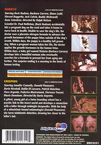 Embryo & Creepers Double Feature DVD Rock Hudson Jennifer Connelly ...